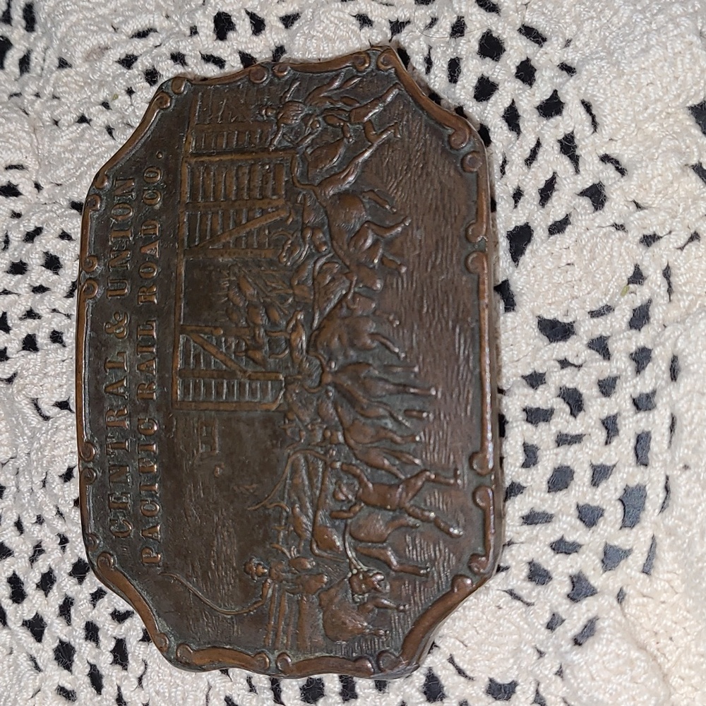 Vintage Brass Central & Union Railroad Belt Buckle - Gem
